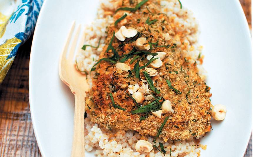 Krāsnī cepta mencas fileja ar pērļu grūbām — Santa